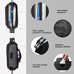 Pencil Case with Two Large Compartment Pockets Large Capacity Pencil Pouch Pencil Pouch Cosmetic Bag School Supplies Office Stationery Storage Gift for Students Girls Boys Adults Teenagers-Black