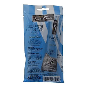 Fussie Cat Premium Tuna Puree Complement Topper Treat 4 Flavor Variety - (2) Each: Salmon, Shrimp, Prawns, Ocean Fish (2 Ounces) - Plus Catnip Toy and Fun Animal Facts Booklet Bundle