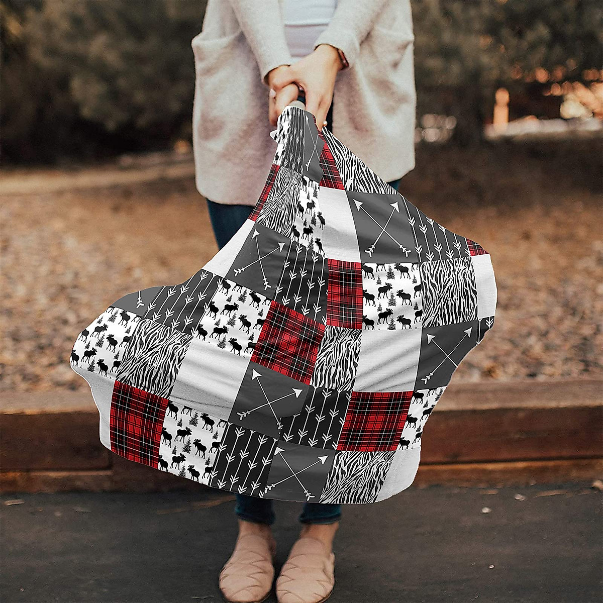 Baby Car Seat Covers for Newborns Red Black Buffalo Plaid Zebra Pattern Arrow Forest Elk Carseat Cover for Girl Boy Soft Breathable Fabric Stretchy Adjustable Nursing Breastfeeding Covers 26x27.6 inch