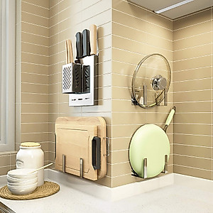 Wall Mounted Knife Block Without Knives - 304 Stainless Steel Kitchen Univesal Knife Holder with Utensil Cage - Installation without Drilling (Size : C)