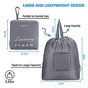 GOGOODA Travel Laundry Bags with Drawstring Closure XL Large Foldable Dirty Clothes bags with Handle Heavy Duty and Washable for College Dorm Travelling Camping, 2 Pack, Grey