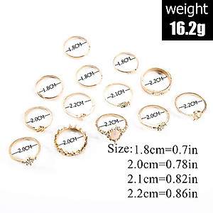 O Jeweky Vintage Kunckle Rings Gold Stackable Joint Finger Rings Set Crystal Crown Nail Accessories Jewelry for Women(Pack of 13)