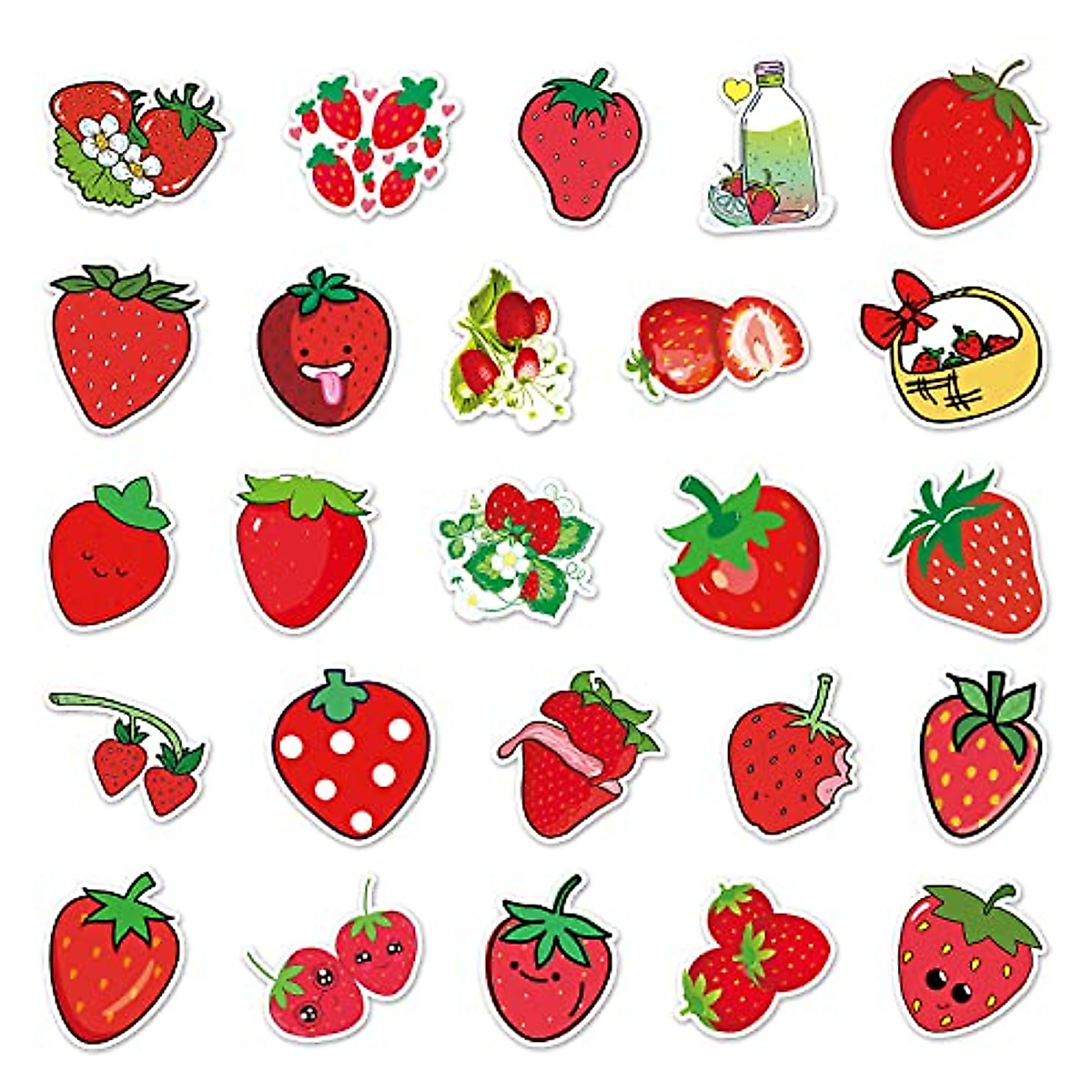 50 Pack Cute Strawberry Sticker Funny Red Strawberry Fruits Vinyl Decals Water Bottle Scrapbook Laptops Helmet Stickers for Kids Teens Girls(Strawberry)