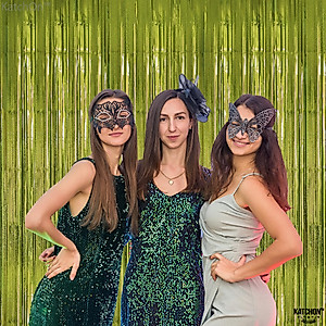 KatchOn, Sage Green Foil Fringe Curtain - 3.2x8 Feet, 2 Pcs | Sage Green Backdrop for Jungle Party Decorations | Sage Green Party Decorations, Wild One Birthday Decorations | Frog Party Decorations