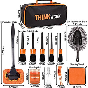 THINKWORK Car Detail Duster Kit-17PCS, Perfect Car Dust Removal Kit Interior and Exterior,Detailing Brush,Cleaning Gel,Car Window Brush,Duster Brush,Coral Fleece Cleaning Towels and Cleaning Pads