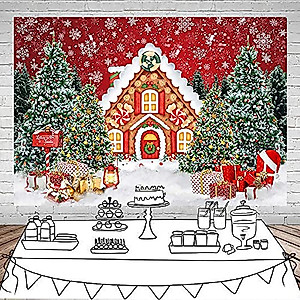 Mocsicka Christmas House Backdrop Christmas Candy House Snowflake Wonderland Pine Tree Photography Background for Kids Vinyl Cookie Exchange Kids Theme Birthday Party Decoration Banner (7x5ft)