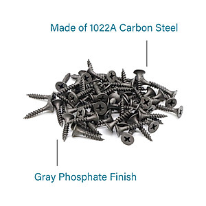 IMScrews 200pcs #6 x 3/4" Flat Head Phillips Drywall Screws, Fine Thread, Sharp Point Sheetrock Wood Screws, Carbon Steel, Gray Phosphate