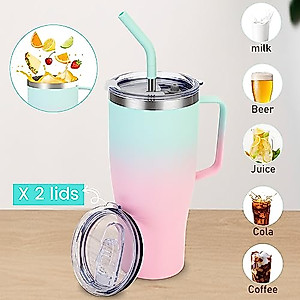 Hydraful 40 oz Mug Insulated Tumbler with Handle and Straw, Keep Drinks Cold for 30 Hours, Stainless Steel Vacuum Insulated, Leakproof, Dishwasher Safe, Fits Car Cup Holder,BPA Free