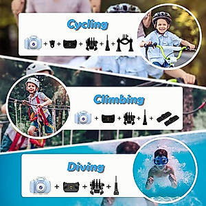 BKMLSR Kids Video Camera Waterproof 1080P HD 12MP Digital Children Action Cameras Toddler Camcorder with 32GB Card for 3-12 Years Old Girls Boys Christmas Birthday Gifts - Blue