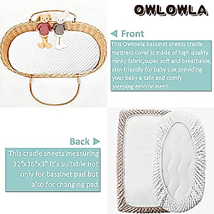 Owlowla Bassinet Sheet Set,Ultra Soft Minky Cradle Sheets Universal Fitted Bassinet Pad/Mattress for Baby Boys Girls(Ivory/Khaki)