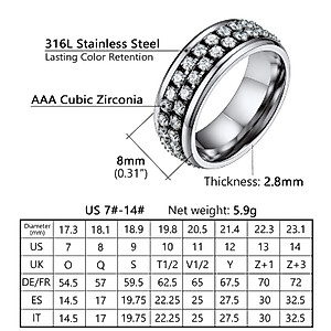 PROSTEEL Custom Cubic Zirconia Stress Pinky Rings Size 7 Stainless Steel Spinner Anxiety Ring For Women