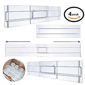 KIKILIE 4 Pack Transparent Drawer Dividers Organizer,Expandable 11-19 Dresser Drawer Divider - Multi-purpose Clear Drawer Organizers DD5250 DD5250