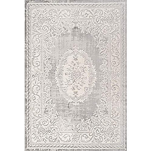 JONATHAN Y MDP401B-8 Rosalia Cottage Medallion Indoor Area-Rug Vintage Bohemian Easy-Cleaning Bedroom Kitchen Living Room Non Shedding, 8 ft x 10 ft, Ivory/Gray