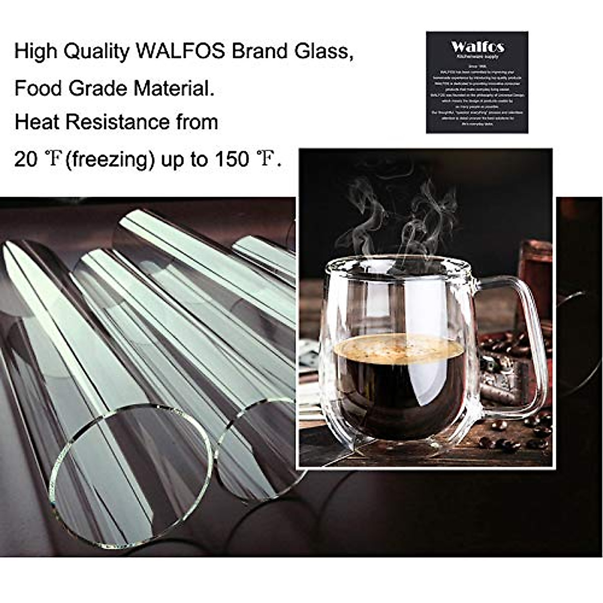 Hovico Insulated Coffee Mugs, Glass Coffee Mugs Set of 4, Clear Coffee Mug 12 Oz, Double Wall Glass Coffee Cups for Latte, Cappuccino, Americano, Tea and Beverage