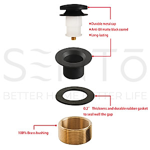 SENTO Black Tip-Toe BathTub Drain Trim Set Assembly Stopper Kit, Fit both 1-1/2 Inch or 1-5/8 Inch Strainer and Stopper, Heavy Duty Metal with Matching Screws, Easy Installation, Matte Black