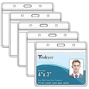Teskyer 5 Pcs Vaccine Card Holder, 4" x 3" Plastic Badge Holder, Multifunctional Waterproof Clear Card Sleeves for Nursing Badge Reference Cards, Medicare Cards Protectors