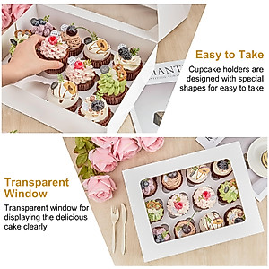 Kucoele 12 Count Cupcake Boxes, 2 Pack White Cupcake Containers with Windows and Inserts, Disposable Cupcake Carriers for Muffins, Treats, Pastries, 13 x 10 x 4 Inches