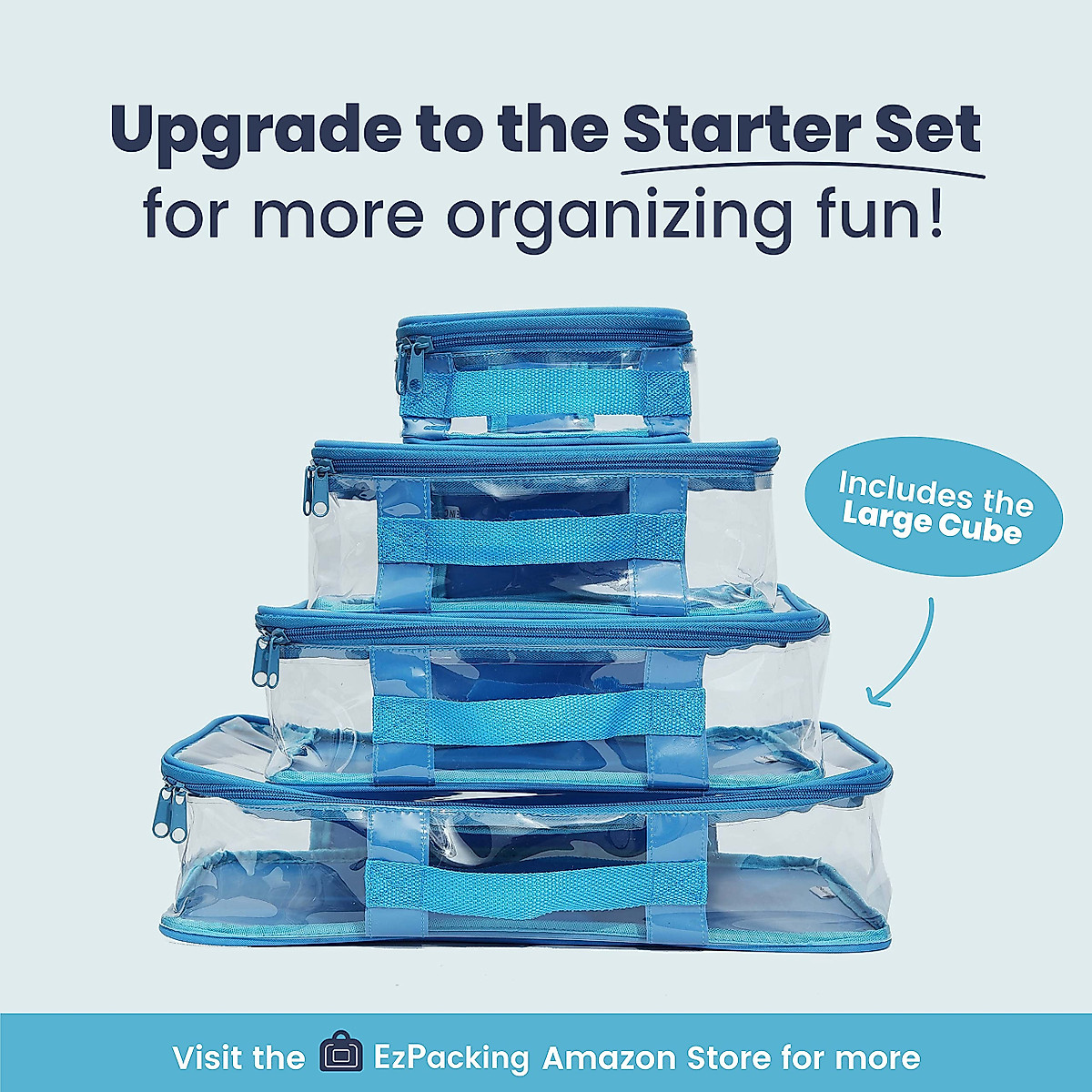 Large Clear Travel Packing Cube/See-Through PVC Organizer for Suitcase/Multipurpose Pouch w/Handle/Dress Shirts, Pants, Cashmere, Sweaters & Seasonal Linen Storage Protection (Turquoise)