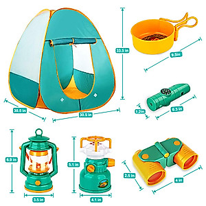 KAQINU Kids Camping Set, 33 PCS Pop Up Play Tent with Kids Camping Gear Toys, Indoor and Outdoor Camping Tools Pretend Play Set for Toddler Boys & Girls -