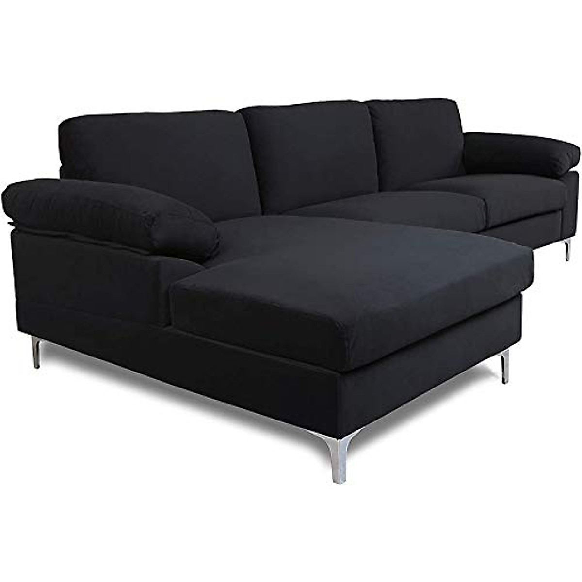 Restar Sectional Couch Left-Hand Facing, L-Shaped Couch for Family Living Room, Modern Large Velvet Sectional Sofa with an Extra-Wide Chaise Lounge (Black)