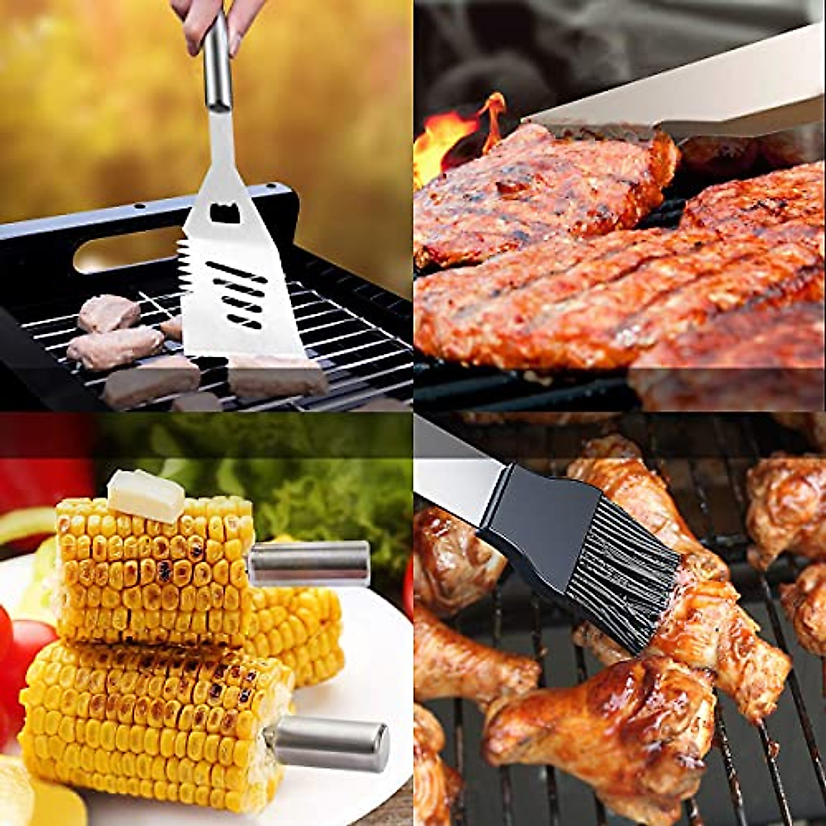 31Pcs Barbecue Accessories Tools Kit Stainless Steel Grilling Utensil Set with Storage Bag for Men Women Dad - BBQ Grill Tools Set with Thermometer for Backyard Party, Tailgating, Camping