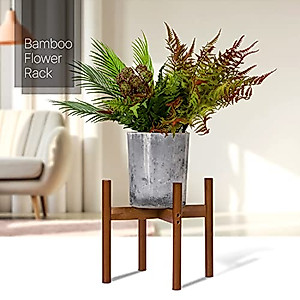 MoNiBloom 15 Inches Plant Stand, Bamboo Flower Pot Rack Shelf Holder for Indoor Outdoor Patio Garden Balcony Yard Living Room, Pot Not Included, Brown
