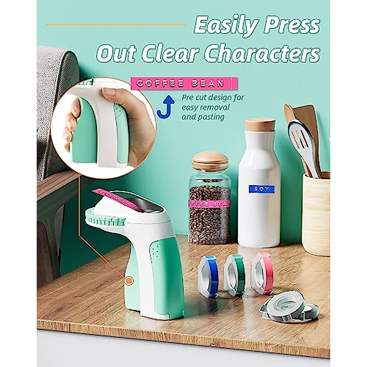 Memoqueen Embossing Label Maker with 3 Tapes,Old School Label Makers Embosser,3D Portable Embossed Label Printer for Organization Home and DIY Crafting -E975 Green