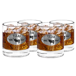 Americaware Texas Etched Medallion Whiskey Glass, Set of 4