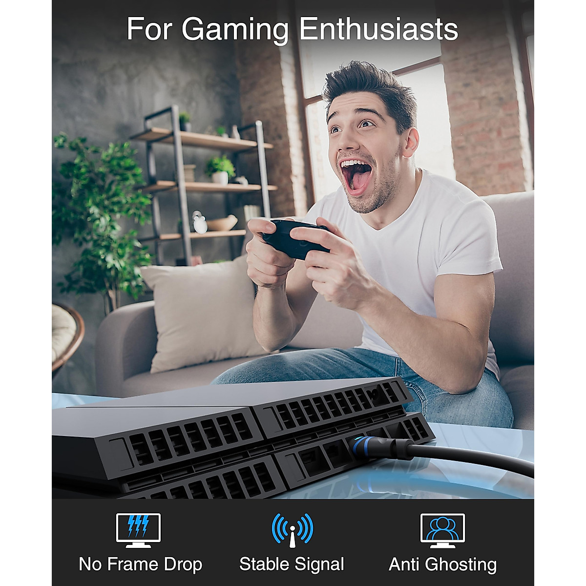 BlueRigger 4K HDMI Cable with Signal Booster (50FT, 4K 60Hz, in-Wall CL3 Rated) - Compatible with PS5, PS4, Xbox, Roku, Apple TV, HDTV, Blu-ray, PC