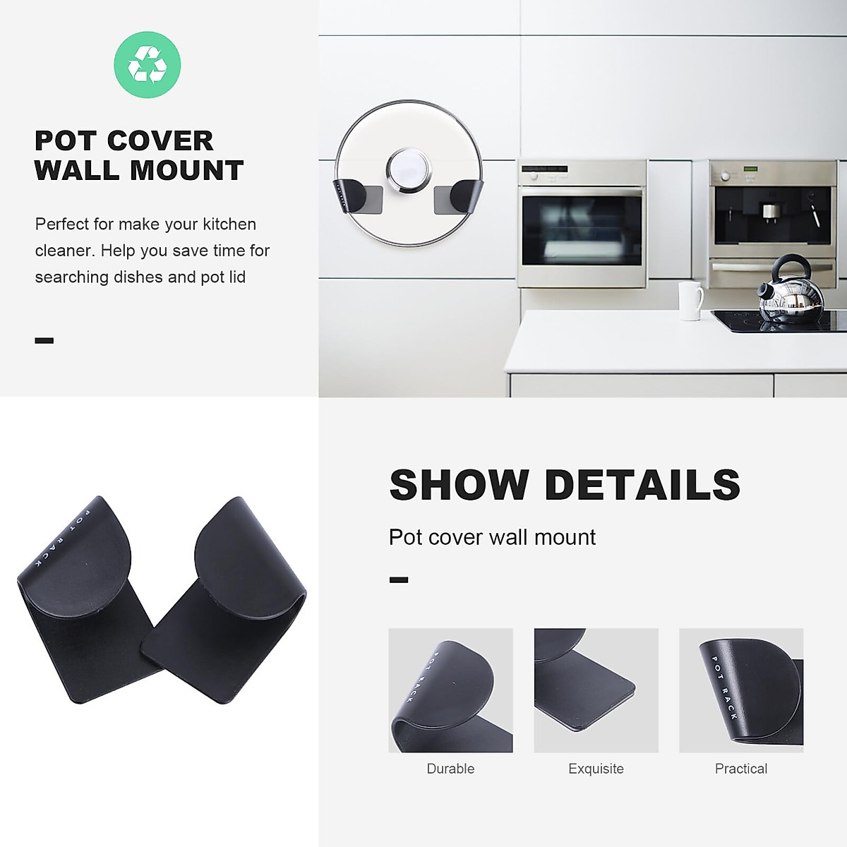 Cabilock 5 Pairs Pot Lid Rack Wall Mounted Adhesive Pan Pot Cover Storage Rack Shelf Chopping Board Holder Drain Rack for Kitchen Home Black