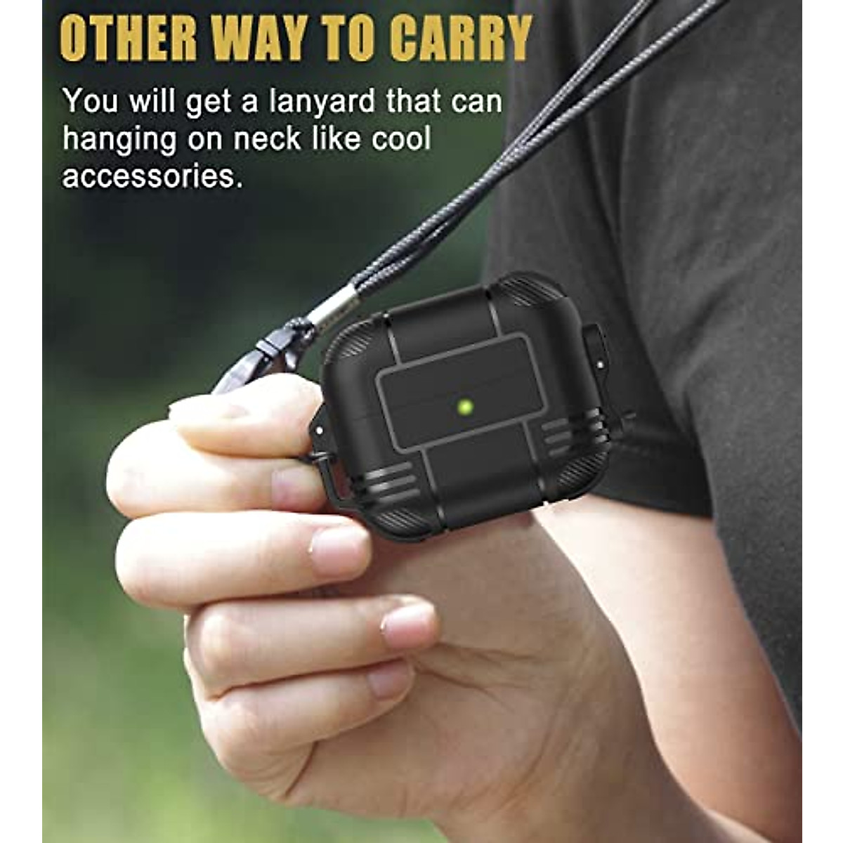 Wonjury for Airpods Pro Case Cover for Men with Lock, Military Armor Series Full-Body AirPod Pro Case with Keychain Cool Air Pod Pro Shockproof Protective Case for AirPods Pro 2019, Spring Lock Black