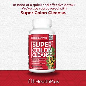 Health Plus Super Colon Cleanse 10 Day Gentle Gut Cleanse Detox, Psyllium Husk, Probiotics for Constipation Relief & Digestive Support, 120 Capsules