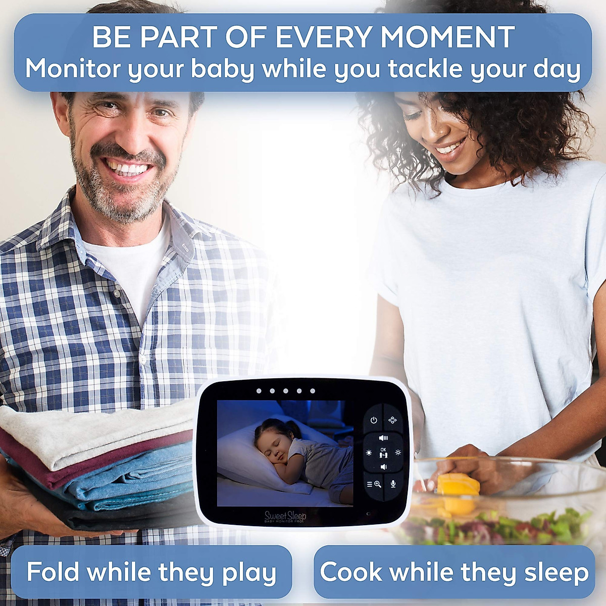 HD Baby Monitor with Camera and Audio | 2-Way Long-Range Video Baby Monitor with Wide-Angle, Night Vision Temperature, and Pan-Tilt Remote