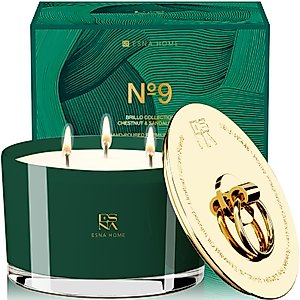 ESNA HOME Aromatherapy Scented Candles | Lavender Essential Oil | 19.4oz 110 Hours Burn Gold Lid Soy White Candles | Self Care Gifts for her | Luxury for Women | Room Decor Candles for Home Scented