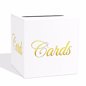 White Card Box for Party, 8.7" Cards Gold Foil Design Gift Cards Receiving Box Holder for Wedding, Bridal Shower, Graduation, Birthday, Retirement, Baby Shower, Anniversaries Party Decorations