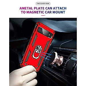 SunRemex for Google Pixel 6A Case with HD Screen Protector, [Not for Pixel 6/6 Pro Phone] Google 6A Case with Magnetic Ring Holder Kickstand,[Military Grade] Protective Phone Case (Red)