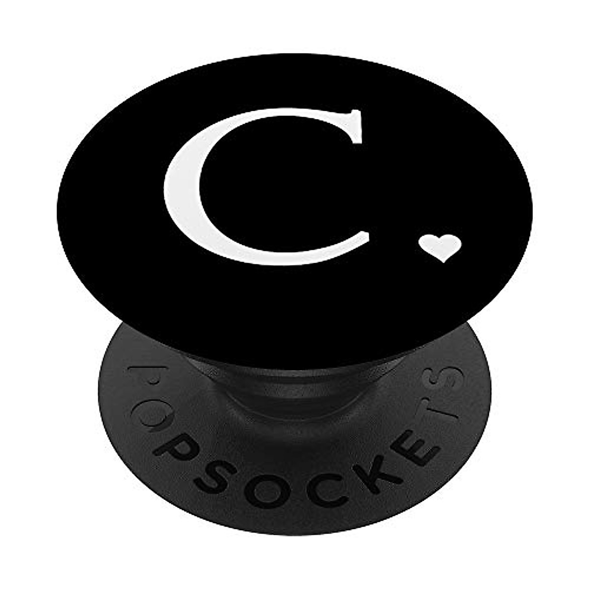 Heart, White Letter C Initial Monogram, Black, Minimal, Cute PopSockets PopGrip: Swappable Grip for Phones & Tablets