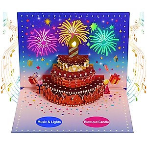 Ytanhr Birthday Cards, 3D Pop Up Birthday Card with Happy Birthday Song and Lights, Funny Gift Card Birthday, Unique Birthday Gifts for Women Men Kids (All Ages, Firework Effect)