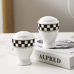 Porlien Checker Dinner Serving Set with Soup Tureen, Soup Ladles, Gravy Boat with Ladle and Stand and Salt & Pepper Shaker