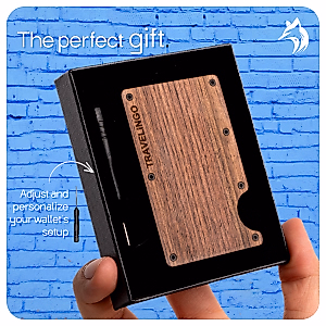 TRAVELINGO wallets for men, Metal Wallets For Men Minimalist Credit Card Holder - Slim Wallet for Men with RFID Blocking - Front Pocket Wallet with Money Clip (Walnut)