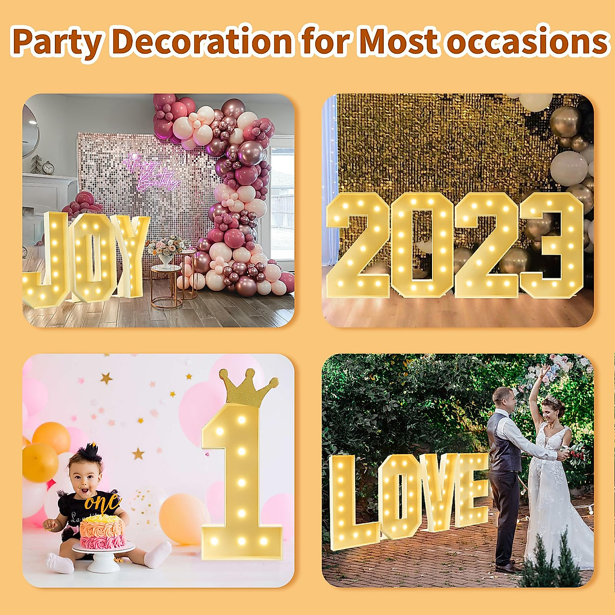 GENNIZZ 4FT Marquee Numbers with Hot Glue Gun, Marquee Light Up Numbers for 1st 21st Birthday Decorations, Marquee Light up Letters Anniversary Party Decor, Mosaic Numbers for Balloons Number 2