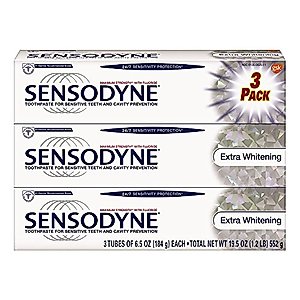 Sensodyne 24/7 Sensitivity Protection Extra Whitening Toothpaste, 6.5 Ounce Tubes (Pack of 3)