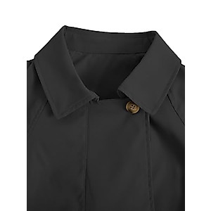 Verdusa Women's Button Front Buckle Raglan Sleeve Crop Jacket Trench Coat Black Large