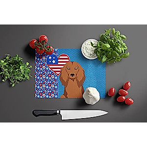 Caroline's Treasures WDK5196LCB Longhair Red Dachshund USA American Glass Cutting Board Large, 12H x 16W, multicolor