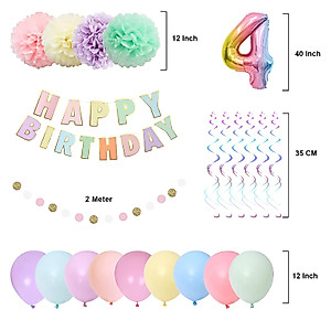BRT Bearingshui 4th Birthday Decorations, 40 Inch Rainbow Gradient Number 4 Balloon, 4th Birthday Balloon, Happy Birthday Banner, Children’s 4th Birthday Party Supplies for Kids