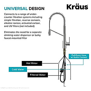 KRAUS Oletto 2-in-1 Commercial Style Pull-Down Single Handle Water Filter Kitchen Faucet for Reverse Osmosis or Water Filtration System in Matte Black, KFF-2631MB