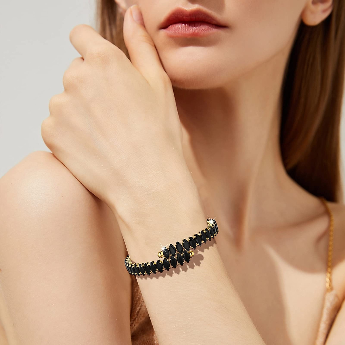 Cuff Tennis Bracelets for Women - Adjustable 8mm Cubic Zirconia Dainty Classic Tennis Bracelet Fashion Jewelry Wedding Party Birthday Gift for Her Girlfriend Mom Wife Daughter Size 6.0-8.5 Inch