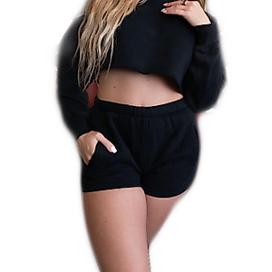 TIC TOC Women’s Casual Comfy Sweat Short’s with Elastic Waist Band and Pockets Athletic Lounge Shorts with Pockets, Black, S