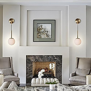 HuisMier Mid Century Globe Wall Sconce, Brushed Brass Plug in Wall Sconces with Dimmable Switch, Modern Glass Wall Light Fixture for Bedroom Living Room Corridor