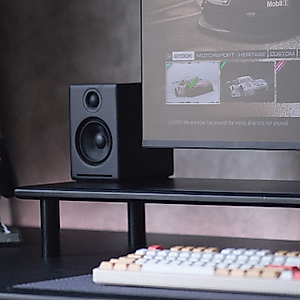 ROCDEER Bamboo Dual Monitor Stand Riser, Black Desk Monitor Riser for 2 Monitors Supports for Monitor, Printer, Heavy TV Riser up to 300 lbs